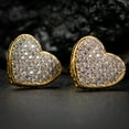 Large Yellow Gold 925 Sterling Silver Micro Pave Women's Cz Heart Stud ...