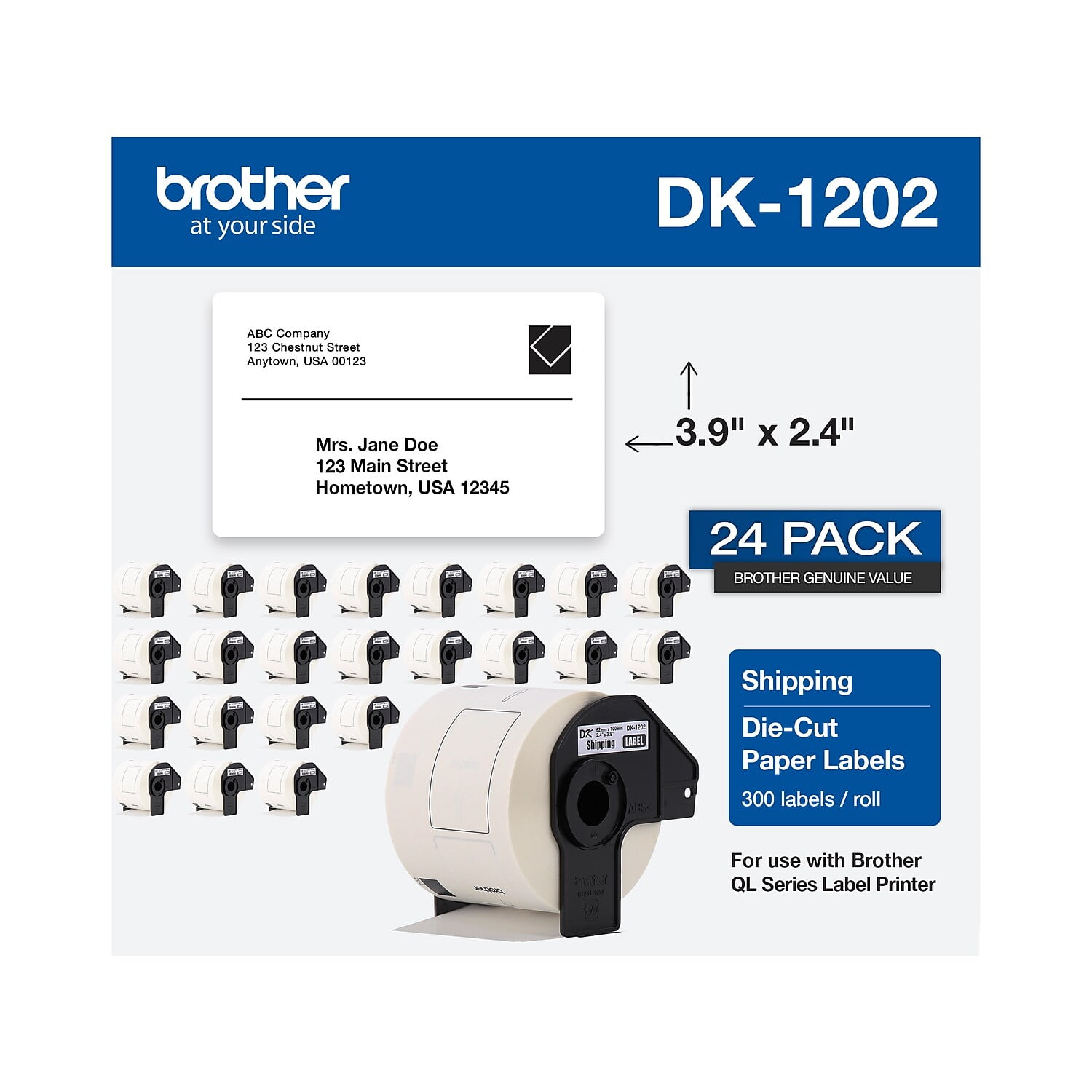 Brother Genuine Die-Cut Paper Shipping Labels, DK-120224PK, 24 Rolls ...
