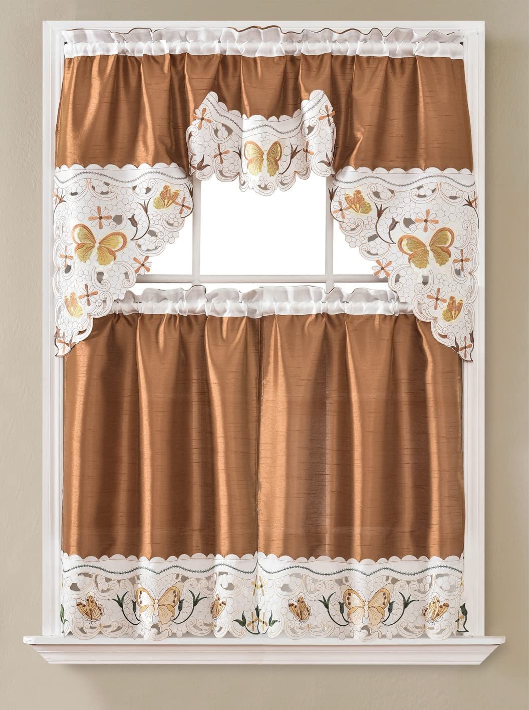 Sapphire Home 3 Piece Kitchen Curtain Linen Set - 2 Tiers 30" W Total ...