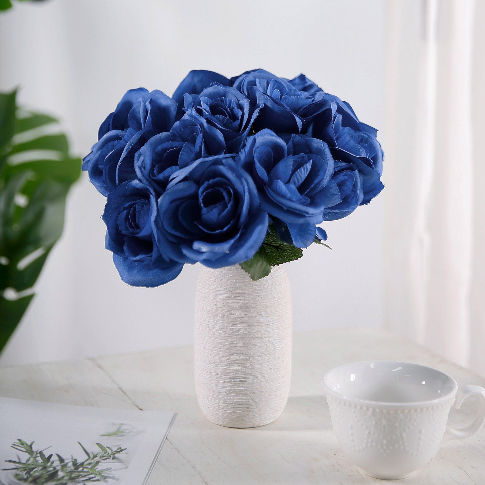Efavormart 14 Royal Blue Velvet Roses Artificial Flower Bouquet for DIY ...