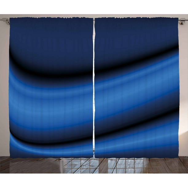 Dark Blue Curtains 2 Panels Set, Abstract Wavy Curvy Bold Color Bands ...