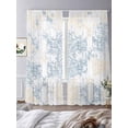 Blue Beige Floral Chiffon Sheer Curtains 84 Inches Long Distressed ...