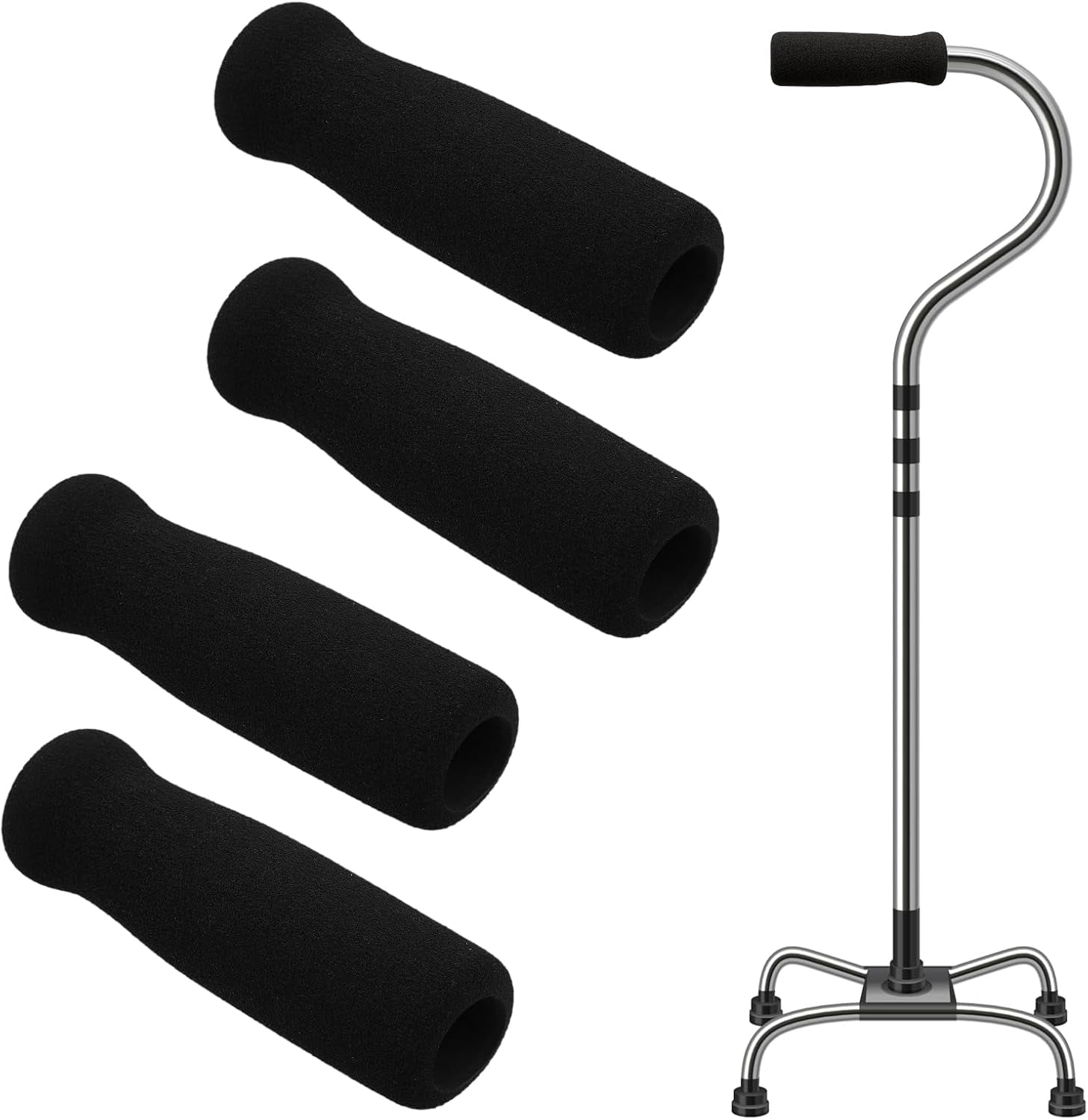 NEW! Black Cane Grip Replacement - 4 Piece Foam Walking Cane Handle ...