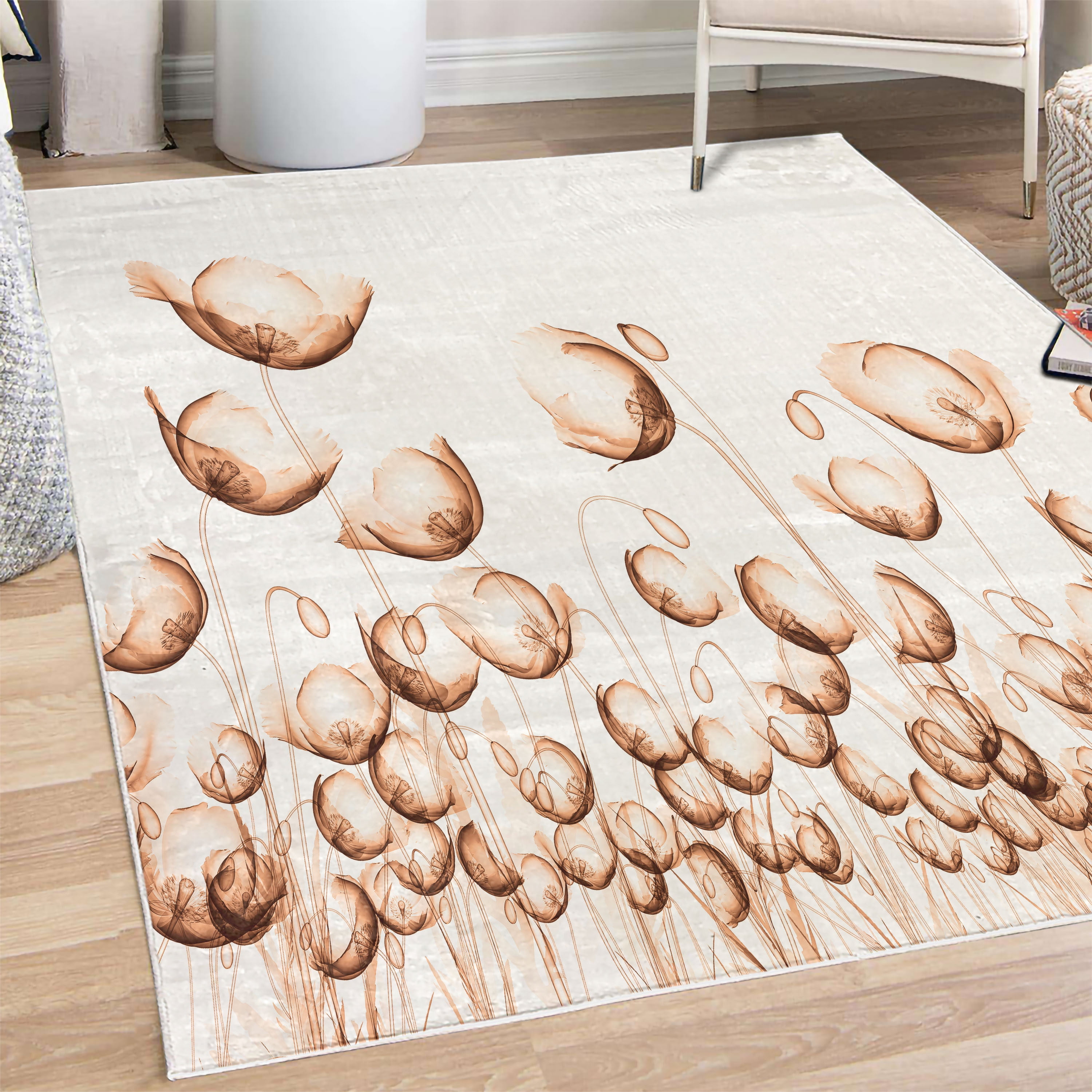 Flower Decorative Rug, X-ray Picture of Poppy Flowers in a Windy Day ...