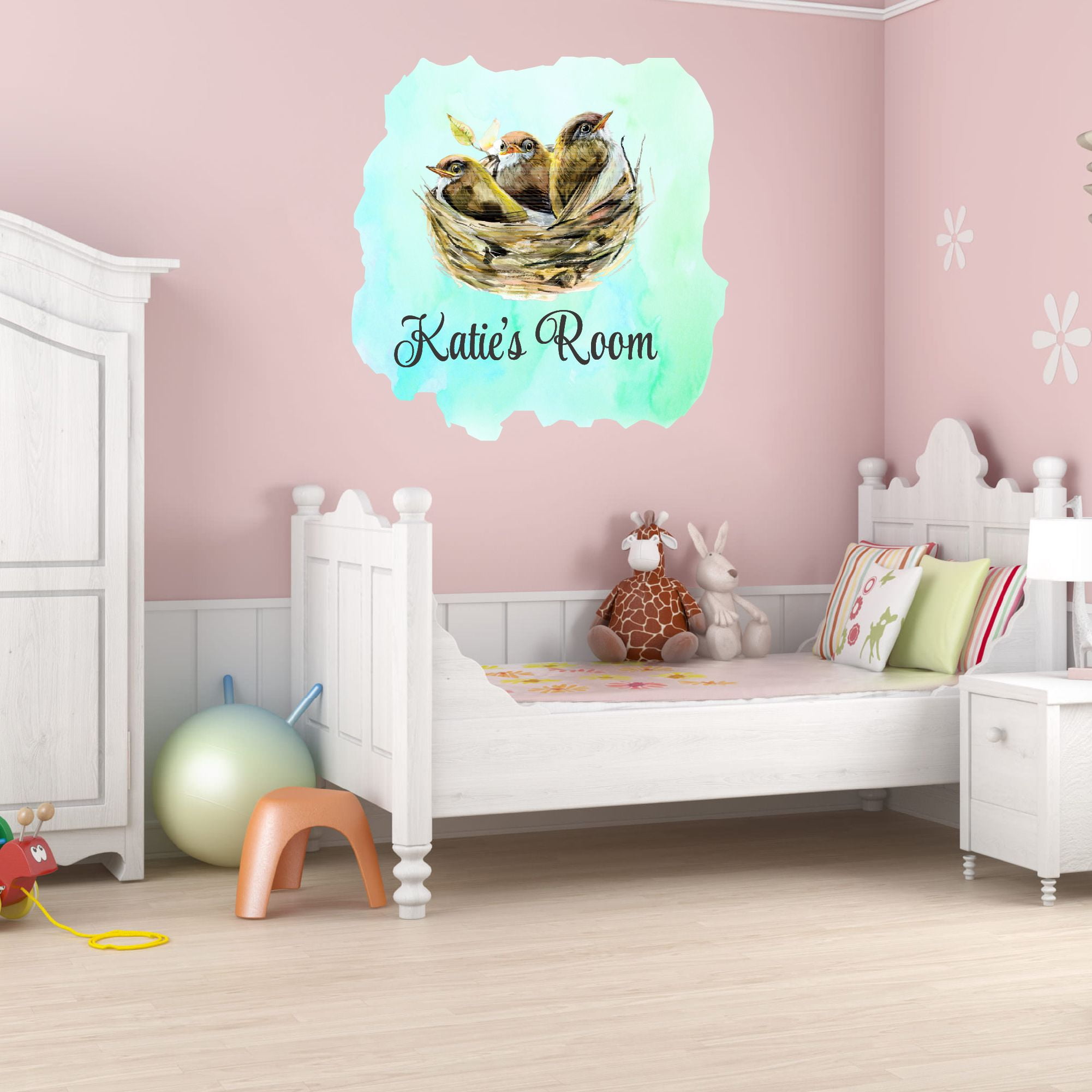 Animal Watercolor Custom Name Wall Decals for Kids Room - Bird's Nest ...