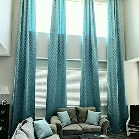 Ikiriska Extra Long Blue Beige Gray Jacquard Curtain with Diamond ...