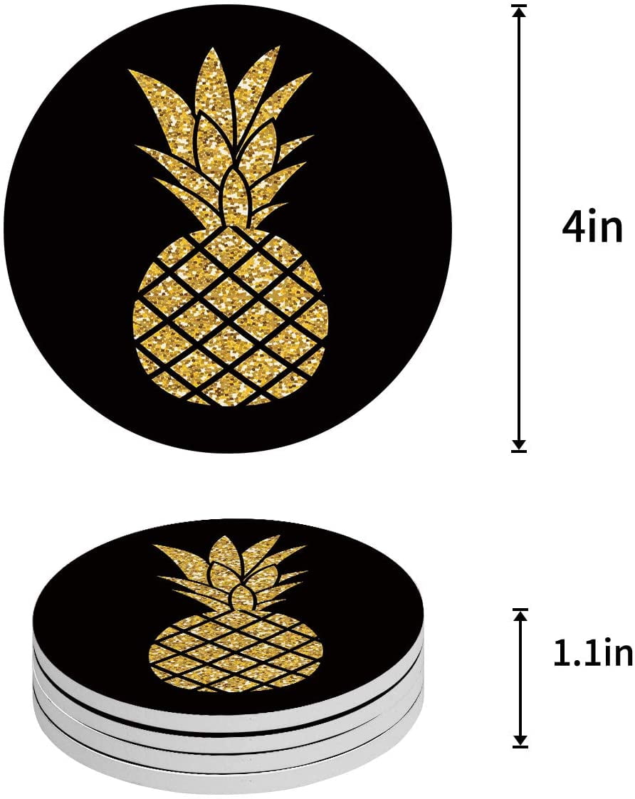 FMSHPON Pineapple Set of 4 Round Coaster for Drinks, Absorbent Ceramic ...