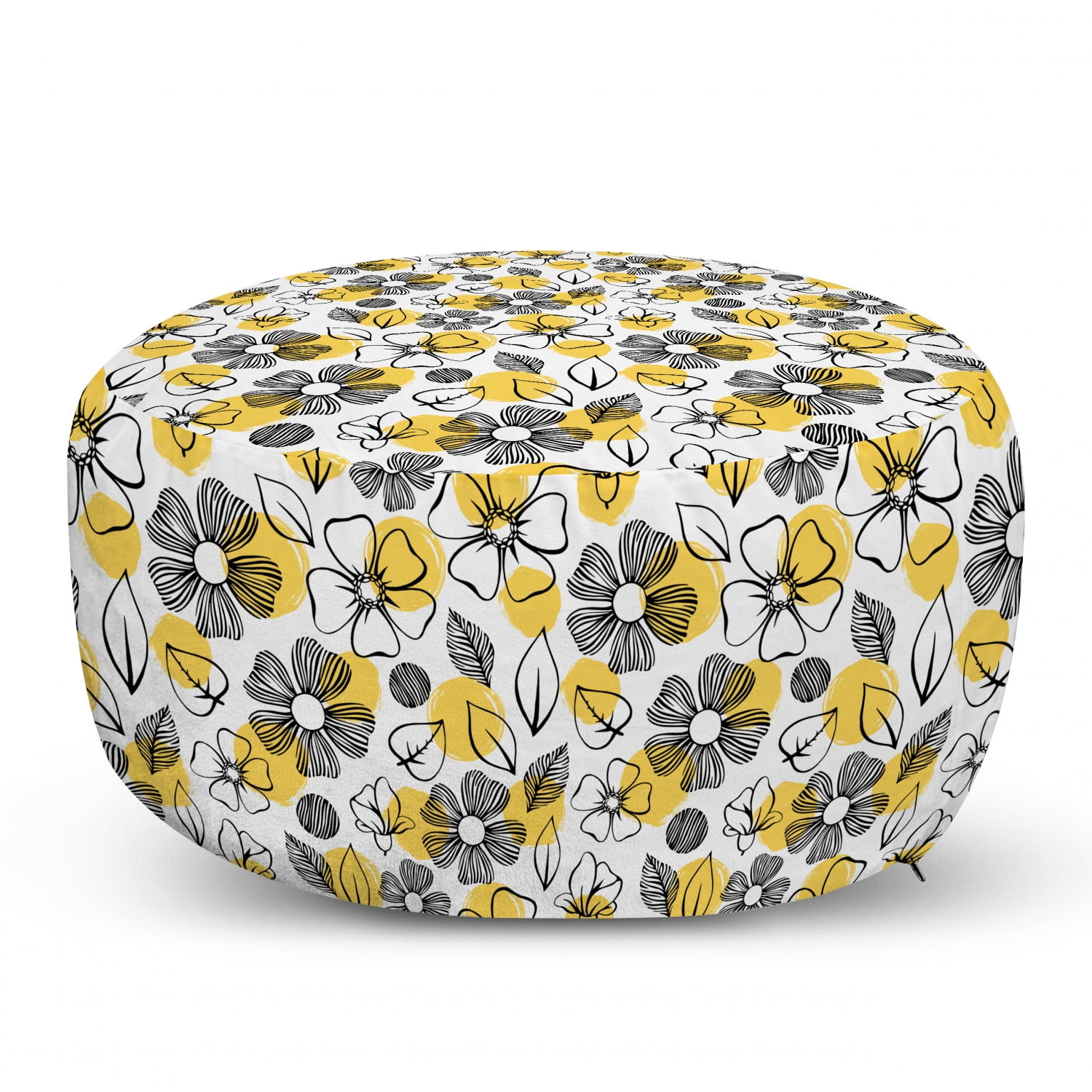 Flowers Pouf Cover with Zipper, Leaves and Flora Iris Petals Essence ...