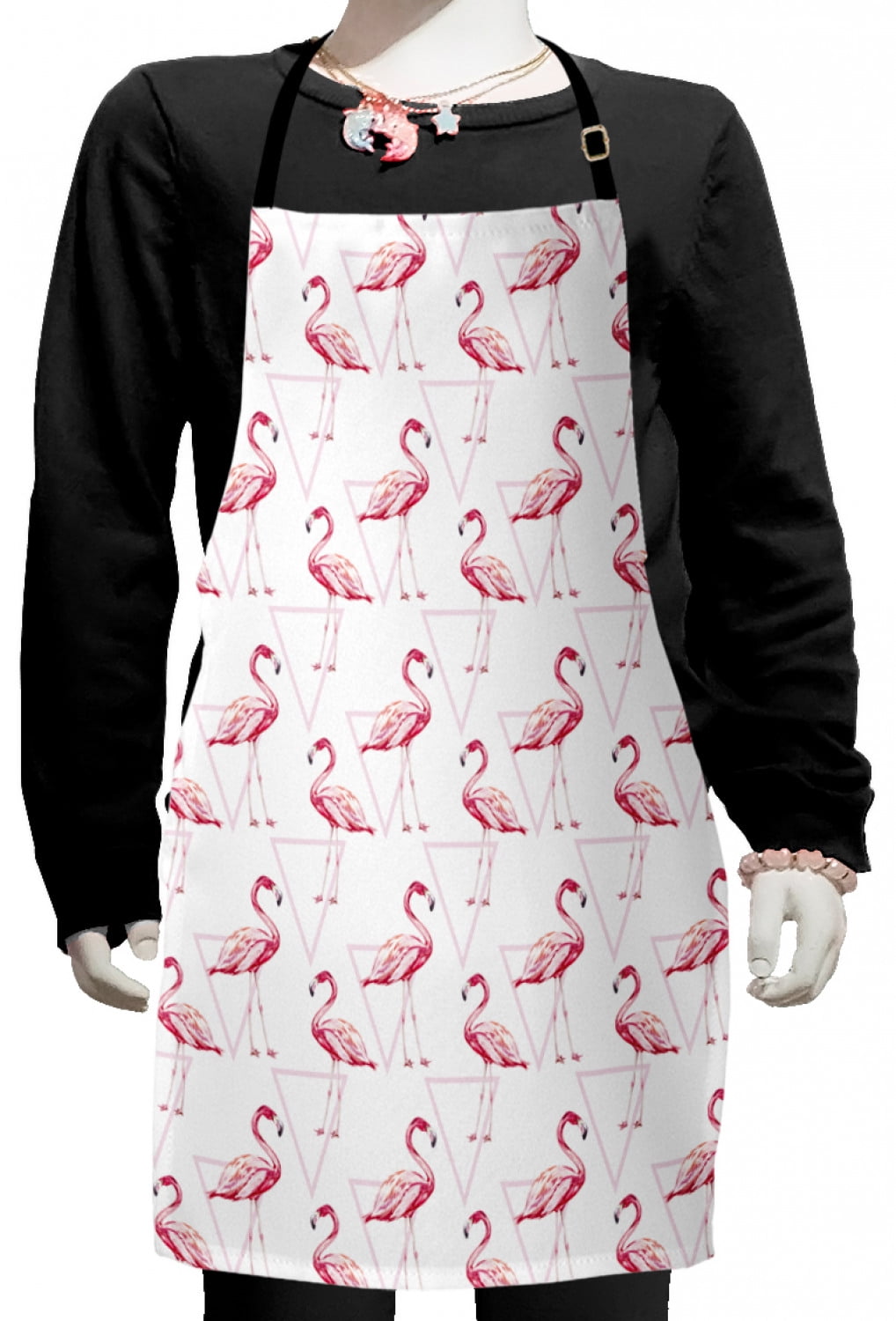Flamingo Kids Apron, Realistic Drawing Style Animals on Geometrical ...