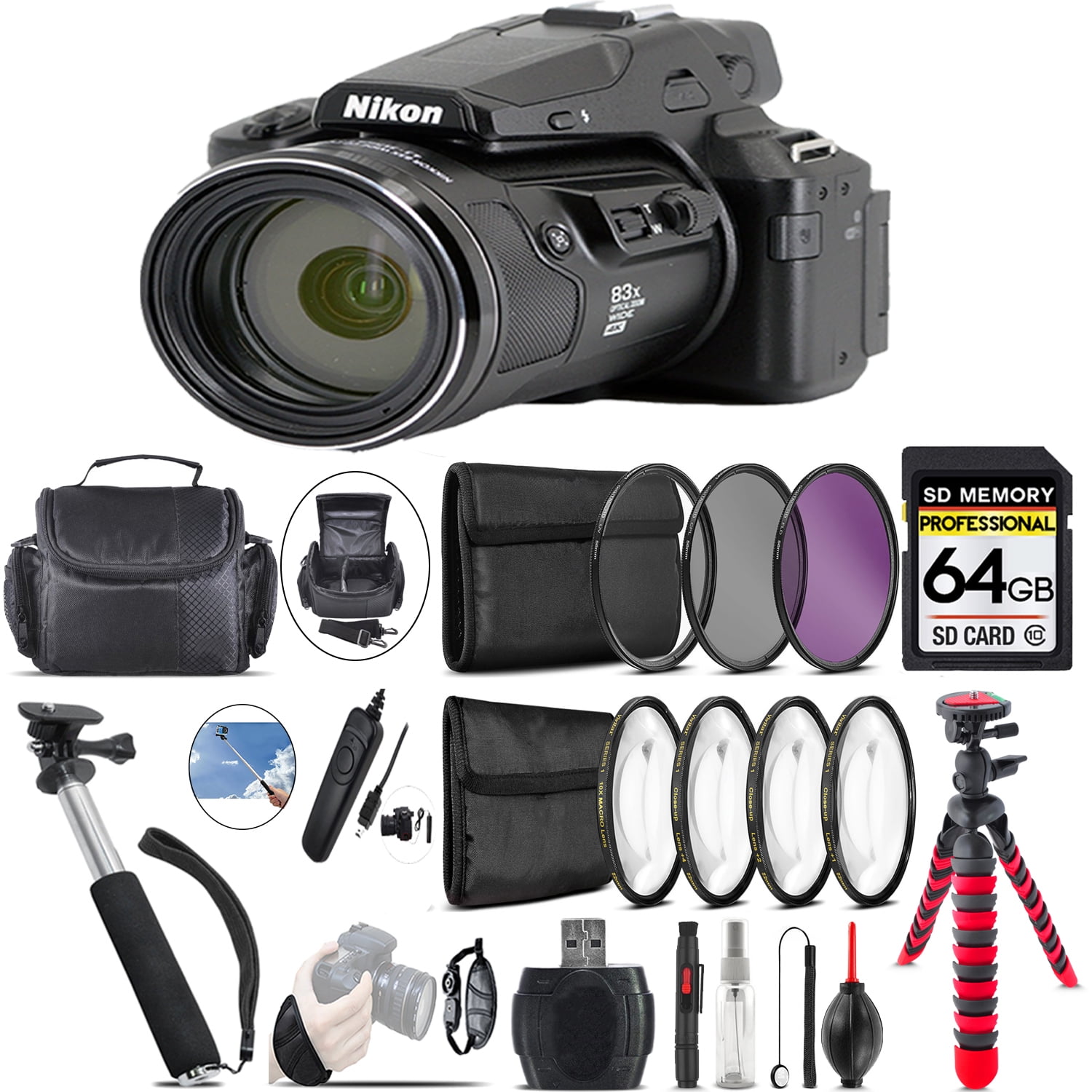 Nikon COOLPIX P950 Digital Camera + Spider Tripod + Case - 64GB Bundle ...