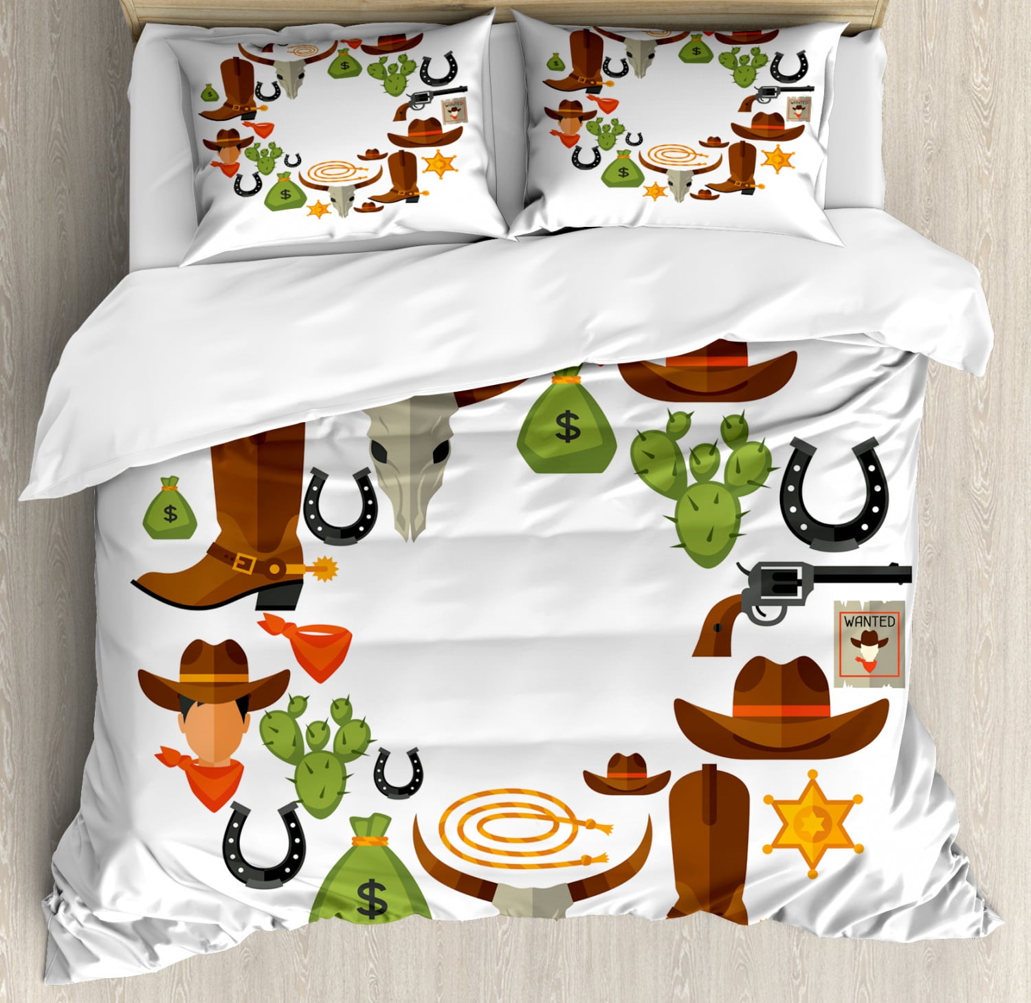 Rodeo Duvet Cover Set King Size, Vintage Wild West Theme with Cowboy ...