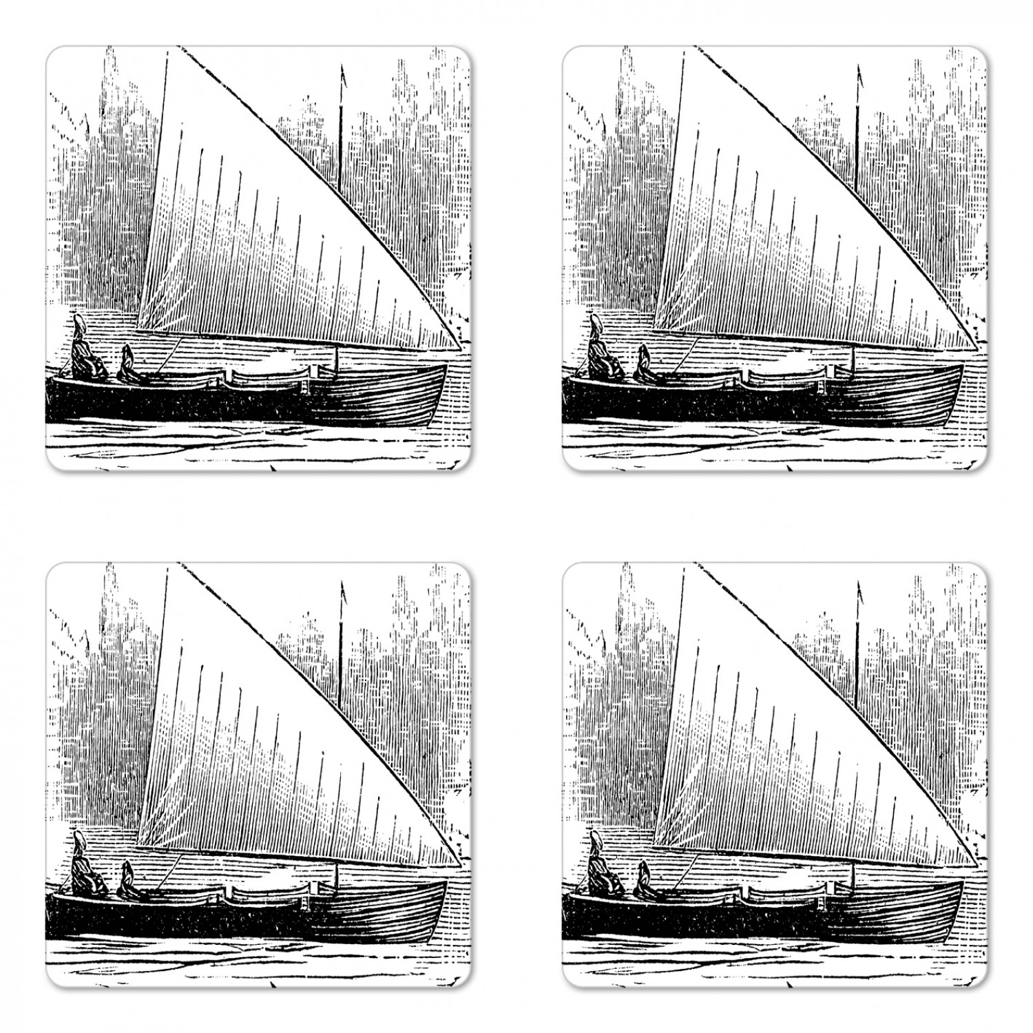 Adventure Coaster Set of 4, Engraved Inspired Sketch of a Lateen Rig in ...