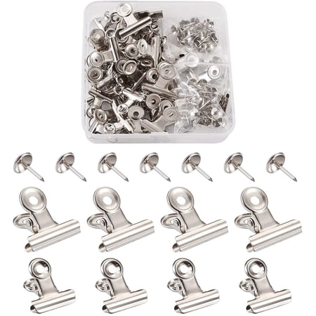 40sets Push Pins Clips Set Platinum Bulldog Clips with Thumb Tacks ...