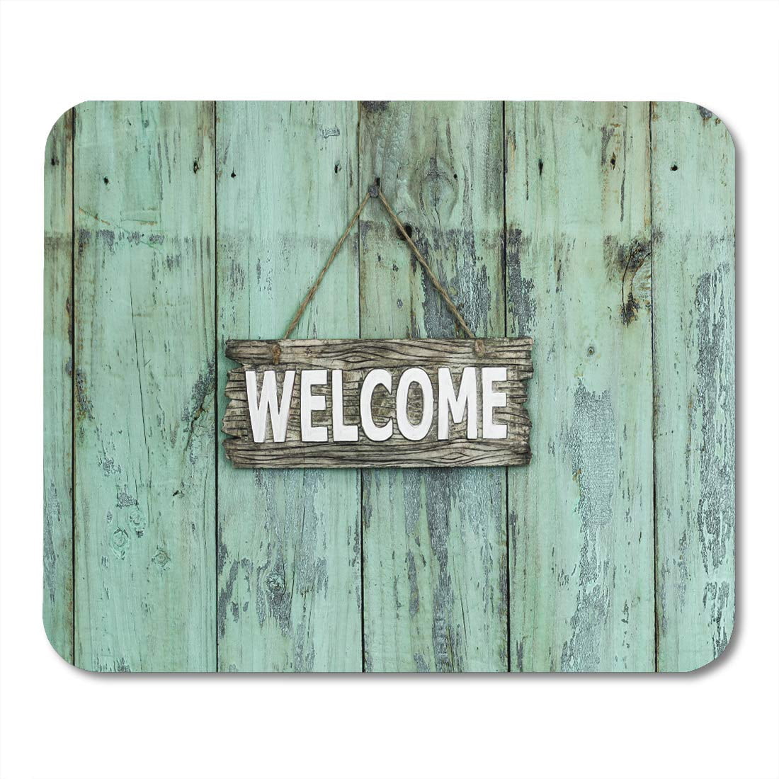 SIDONKU Wood Welcome Sign Hanging by Rope on Antique Rustic Shabby Mint ...