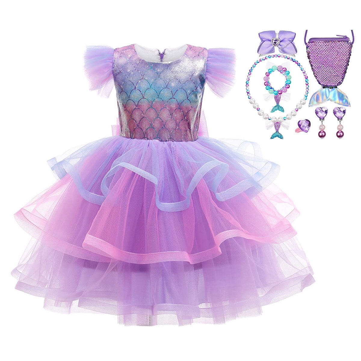 Girls Mermaid Princess Dress Ruffles Halloween Christmas Wedding Outfit ...
