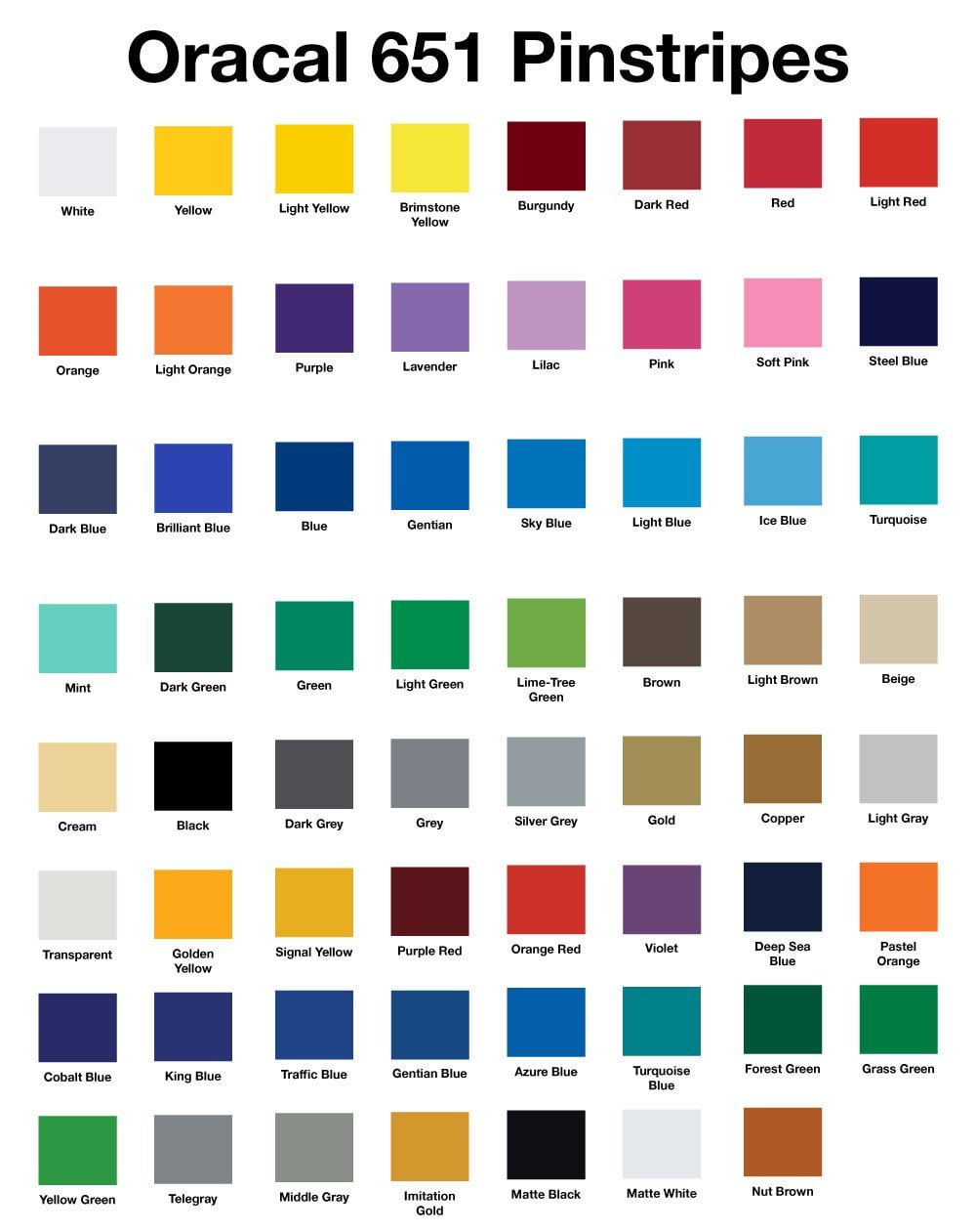 Oracal Vinyl Color Chart