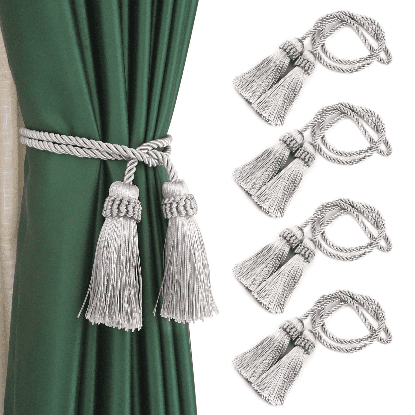 4Pack Tassel Curtain Tiebacks Decoration Weaving Rope Silver - Walmart.com