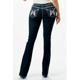 Grace in LA Women's Wing Embroidered Faux Flap Pocket Bootcut Stretch ...