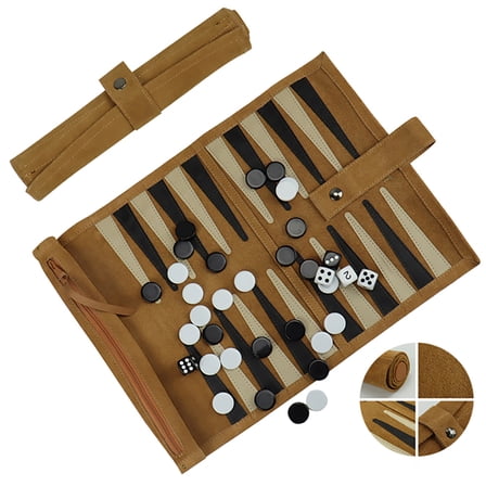 Crazy Games 15 Inch Classic Backgammon Set - Medium Brown with Leather ...