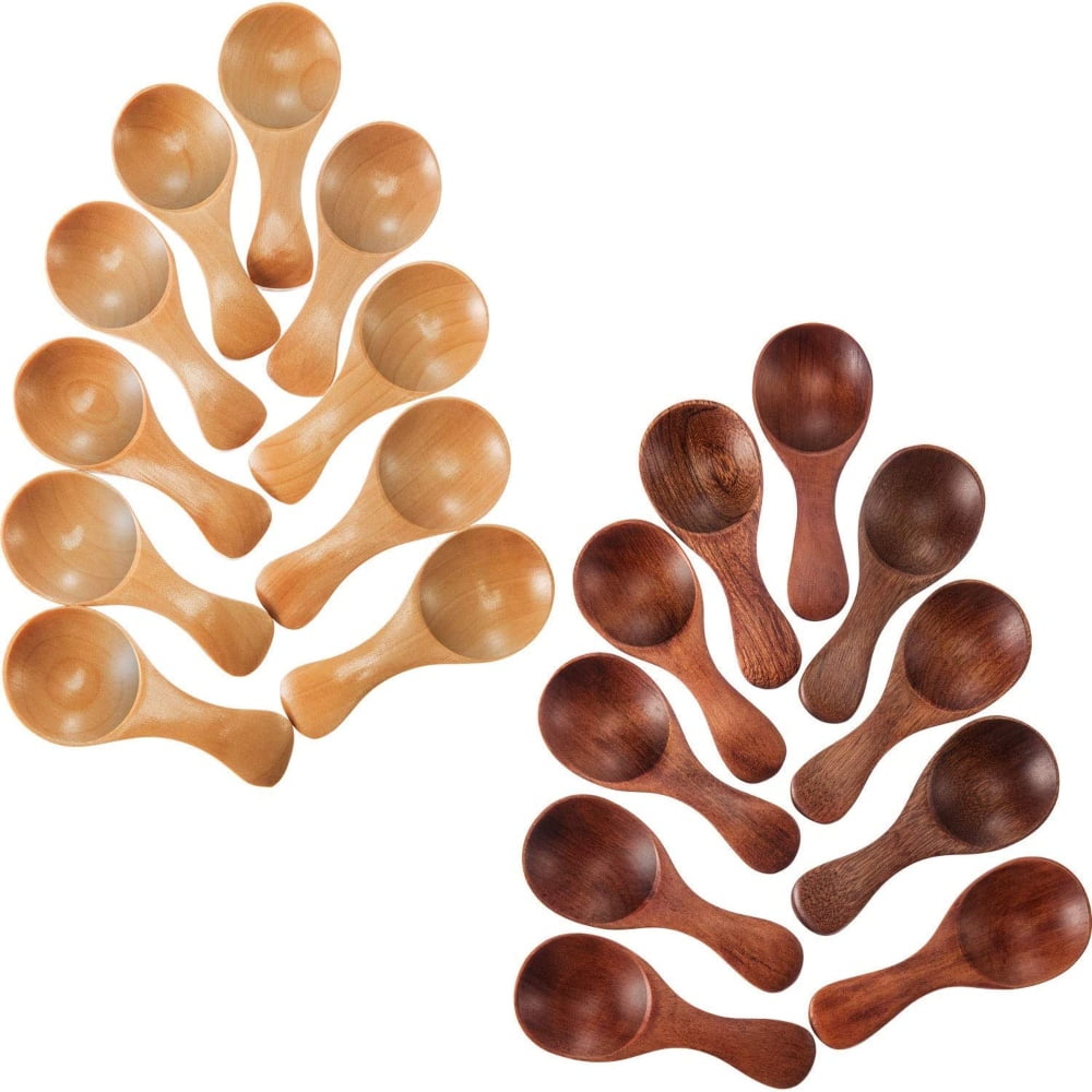 SUTENG 20 Pieces Small Wooden Spoons Mini Condiments Sugar Seasoning ...