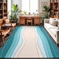 Abstract Lines 5x7ft Non Slip Area Rug Blue Beige Waves Modern Style ...