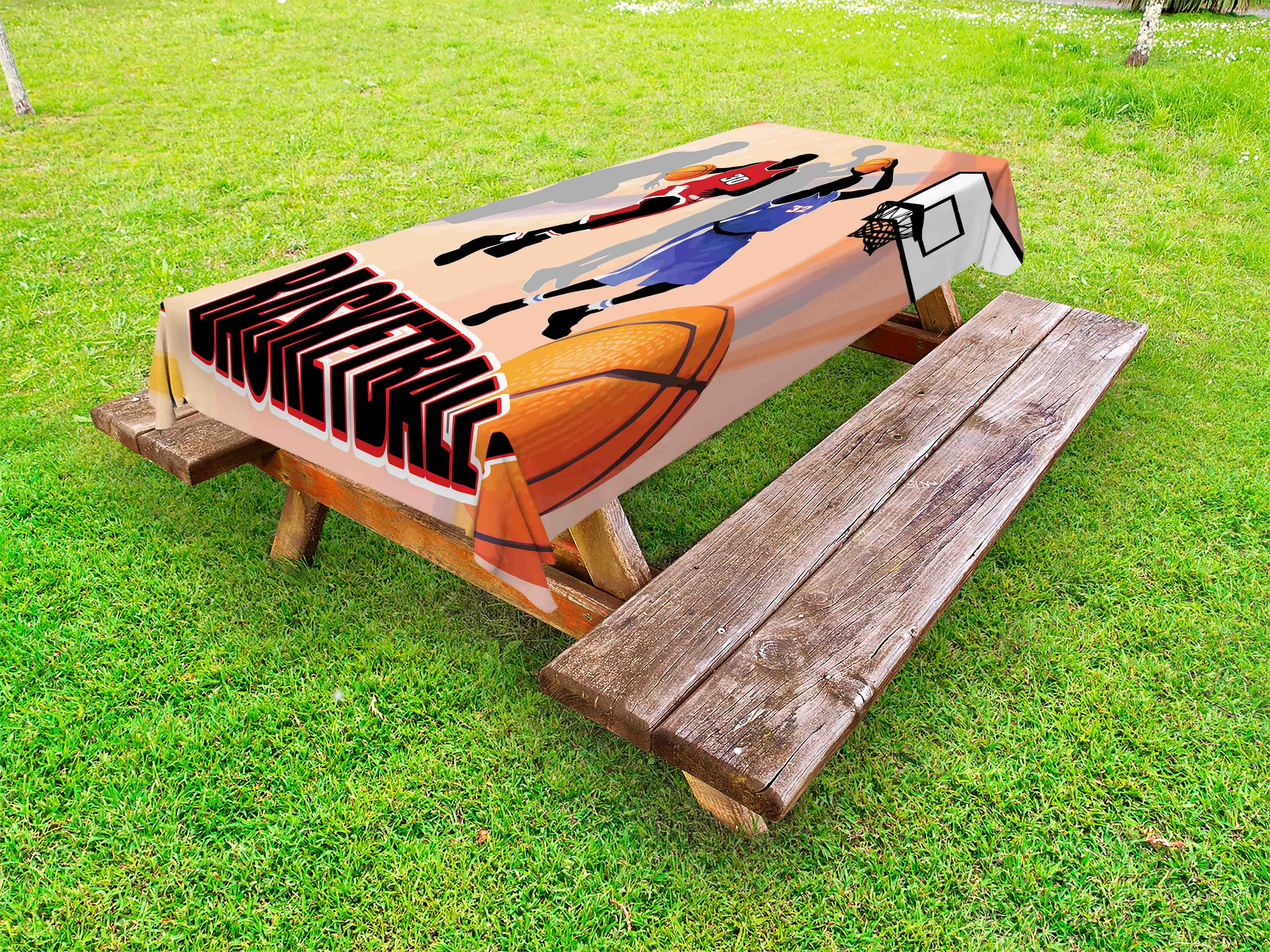 Basketball Outdoor Tablecloth, Basketball Action Players on Abstract ...