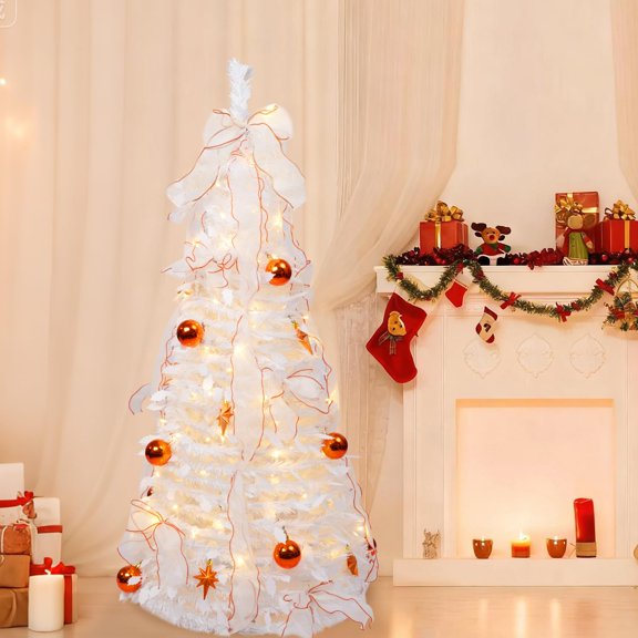 Lookfly Pre-Lit Artificial Christmas Tree,9ft White Christmas Tree with ...