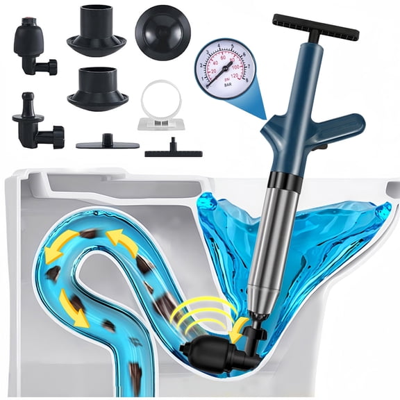Himapro High Pressure Toilet Plunger Air Drain Blaster Kit Blue Unclogs ...