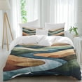 4 Piece Duvet Cover Set Queen, Watercolor Mountain River Landscape Soft ...