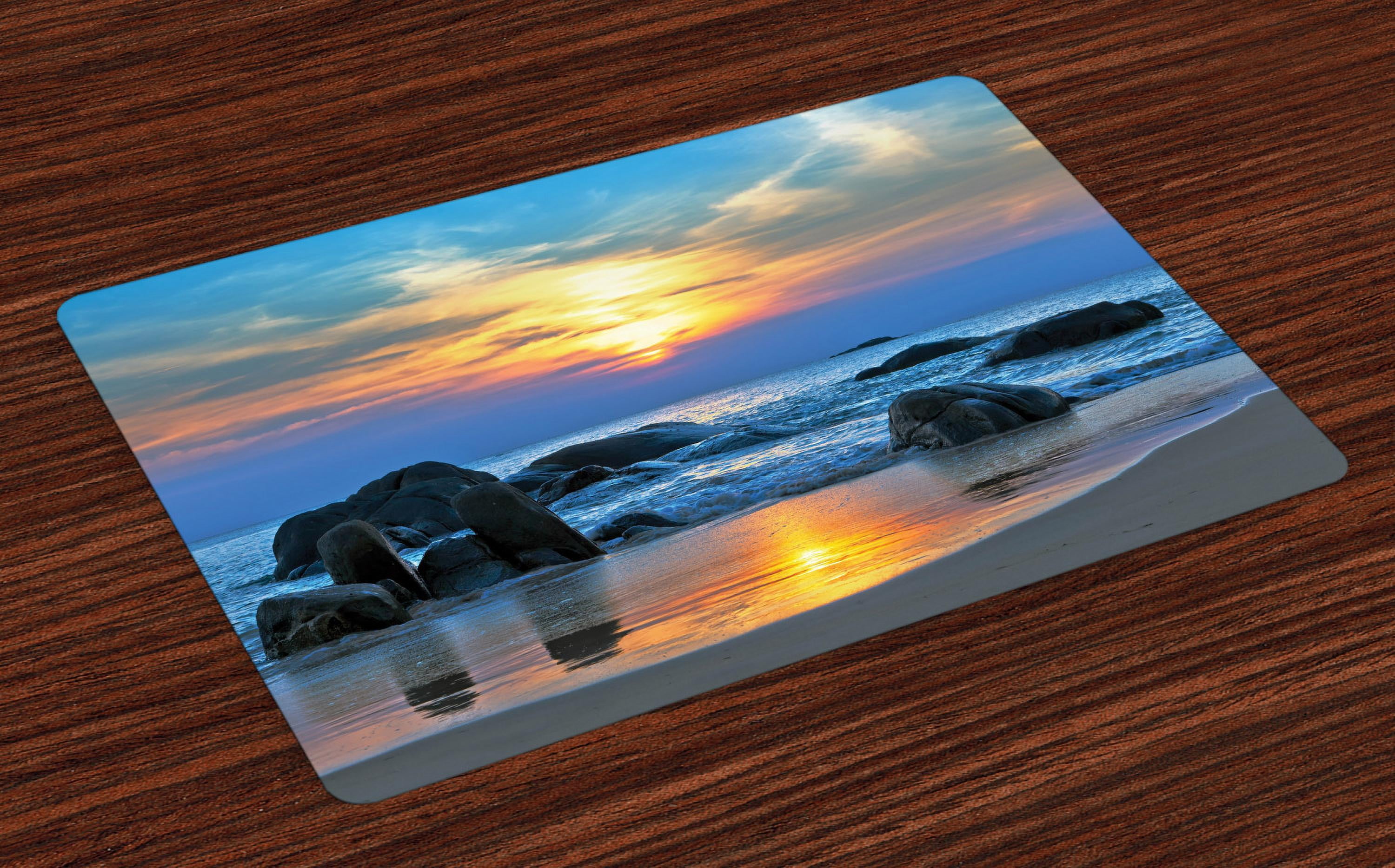 Ambesonne Sunset Place Mats Set of 4, Sandy Peaceful Beach, Standard ...