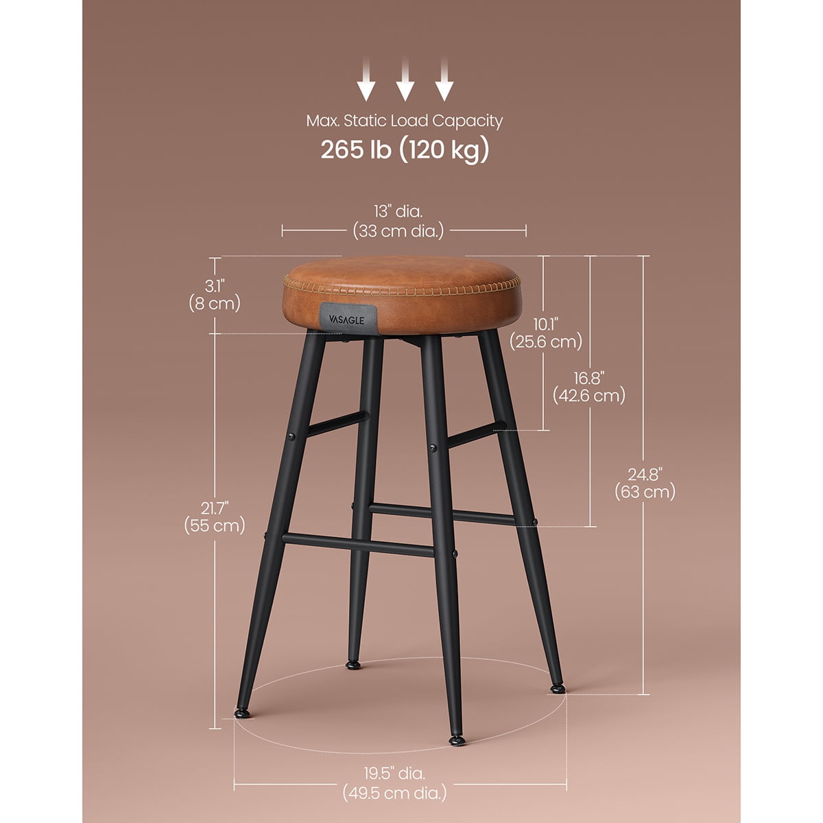 VASAGLE Echo Collection Bar Stools Set of 2, Kitchen Counter Stools ...