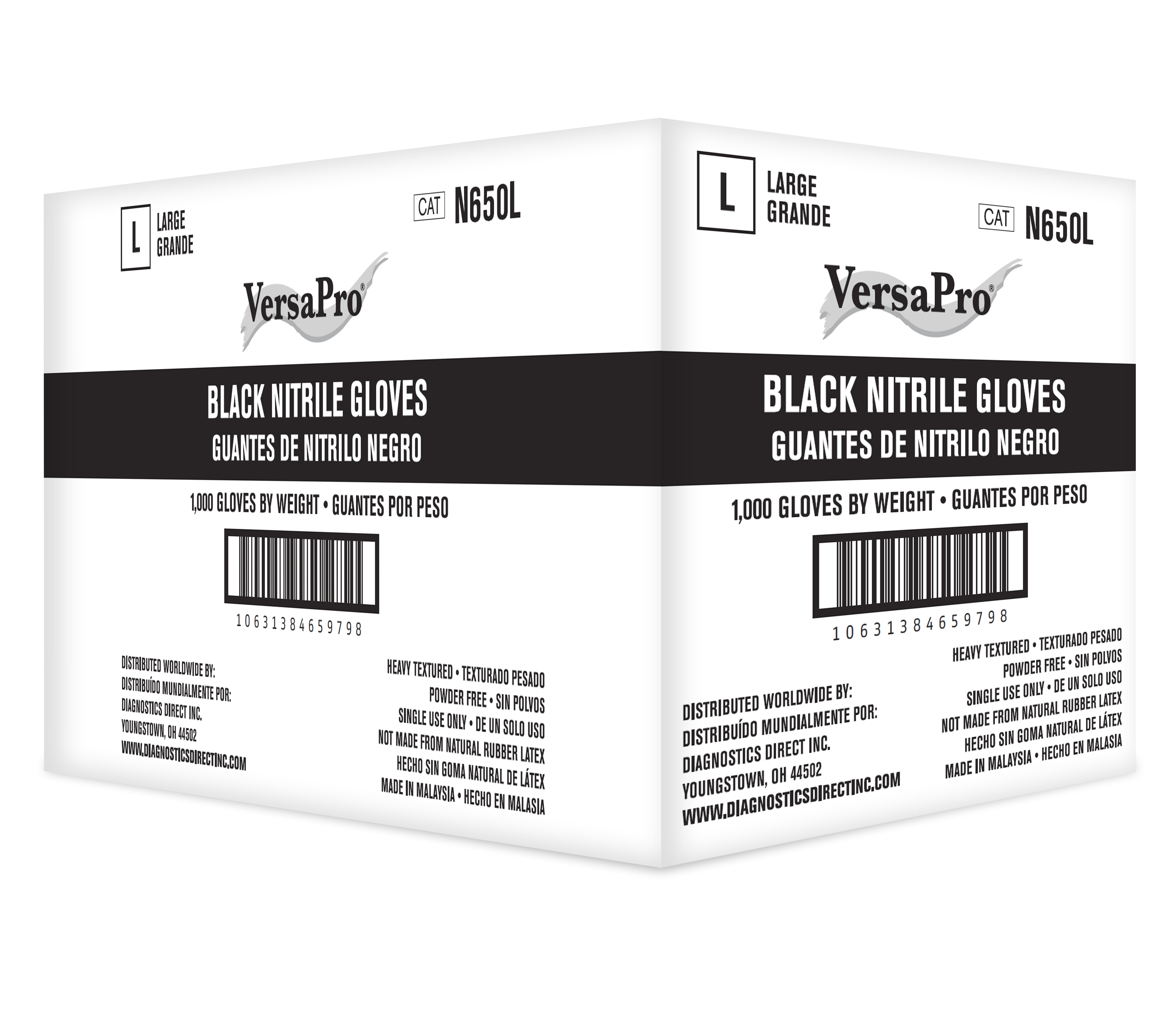 VersaPro N650L Black Nitrile Gloves, 6.7 Mil, Diamond Grip Texture ...