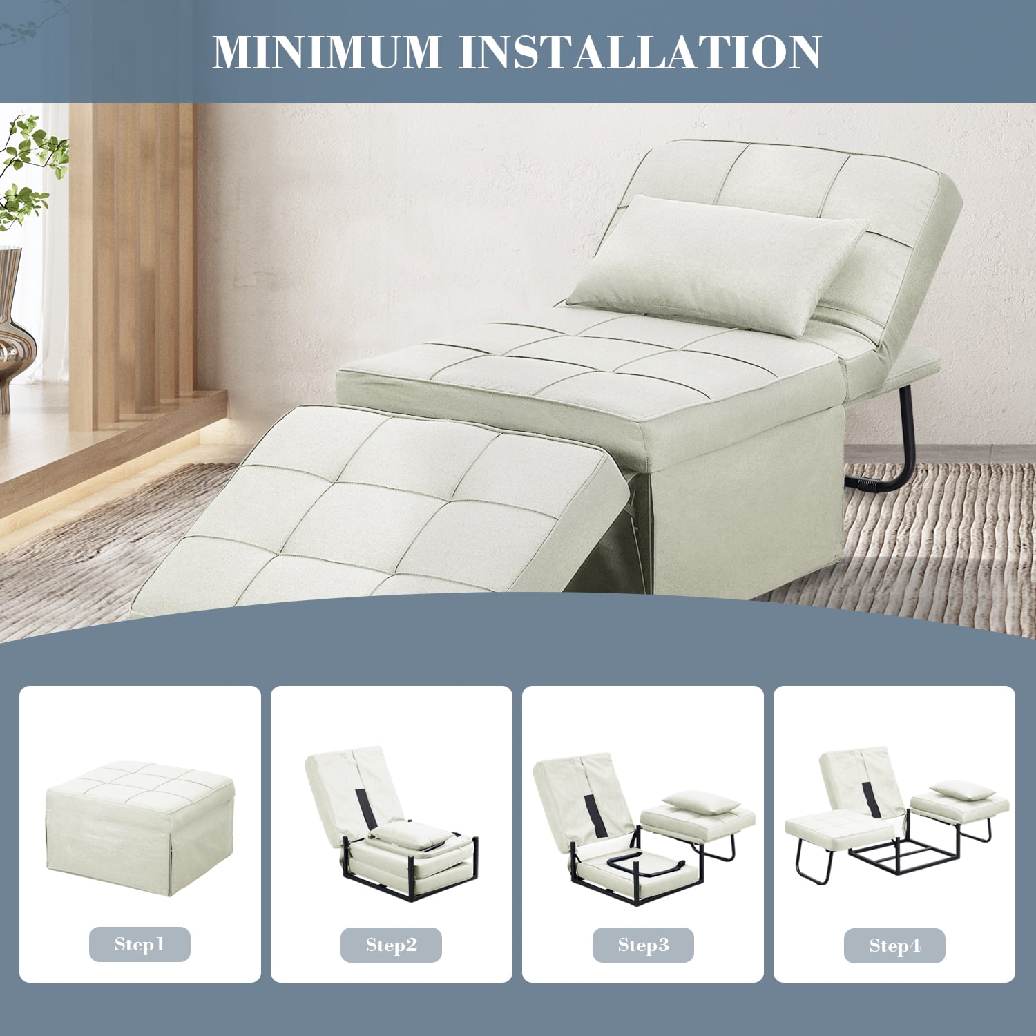 Ainfox 4 in 1 Convertible Sleeper Bed, Comfy Lounger Ainfox 4 in 1 Convertible Sleeper Bed, Comfy Lounger