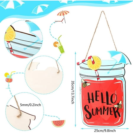 Hello Summer Sign Welcome Wood Door Sign Summer Lemon Jar Hanging Decor ...