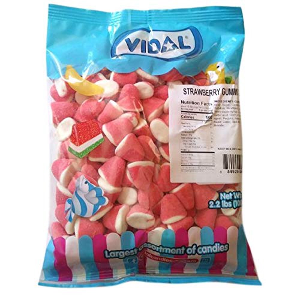 Vidal Strawberry Gummi Drops Candy, Pink and White, 2.2 Pounds ...