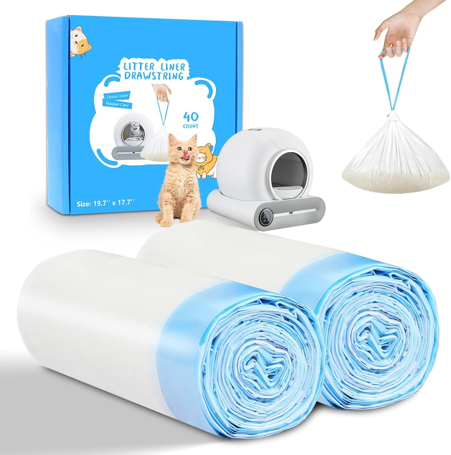 AIR-40 Count Self Cleaning Cat Litter Box Liners Bag Compatible with ...