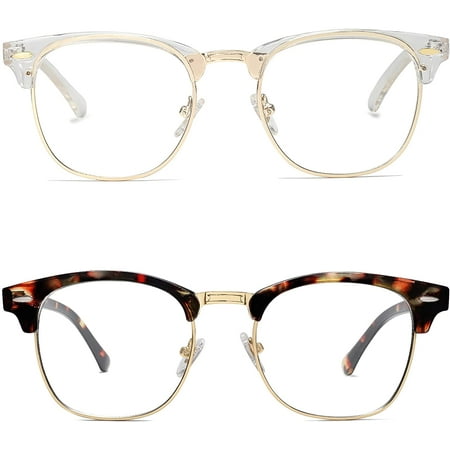 Retro Semi Rimless Blue Light Blocking Glasses Half Horn Rimmed ...