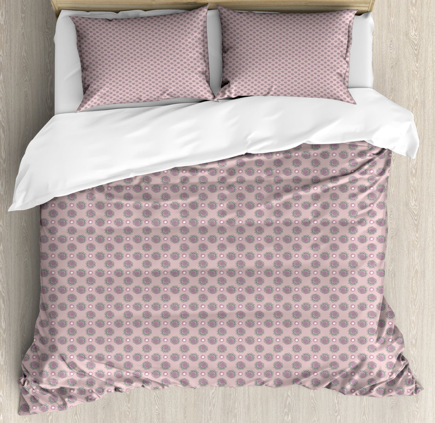 Muted Colors Duvet Cover Set King Size, Doodle Style Flowers in Rose ...
