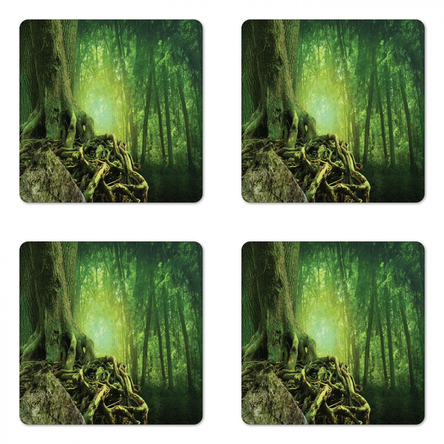 Forest Coaster Set of 4, Mysterious Woods Landscape Old Trees, Square ...