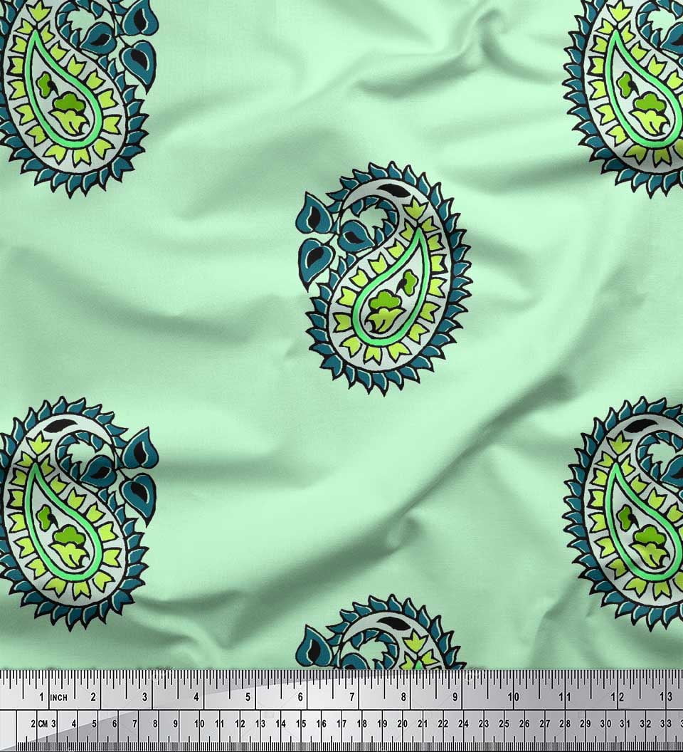 Soimoi Japan Crepe Satin Fabric Paisley Block Print Fabric by Yard 42 ...