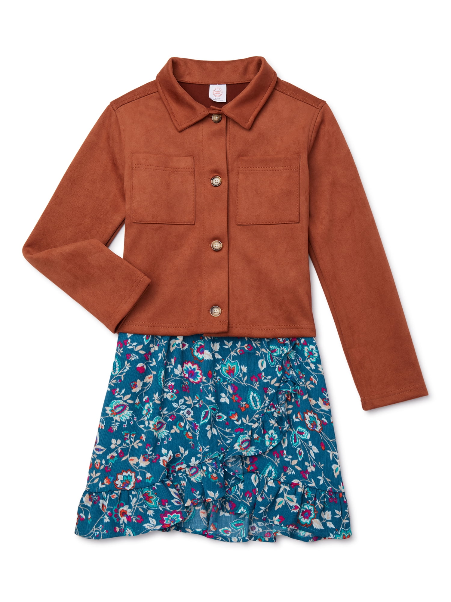 Wonder Nation Girls Shacket and Dress, 2-Piece Outfit Set, Sizes 4-18 ...