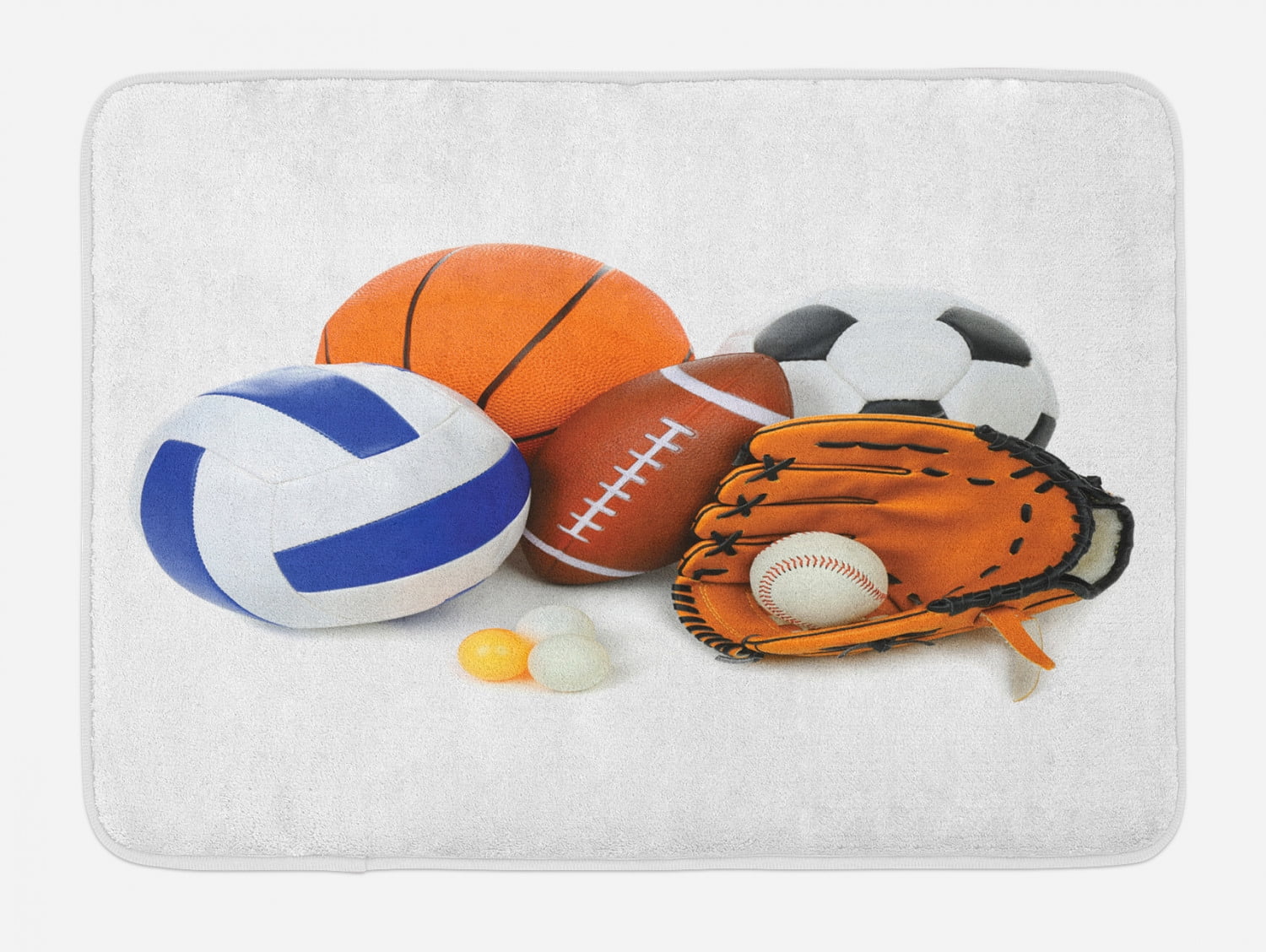 Sports Bath Mat, Many Different Sports Balls All Together Championship ...
