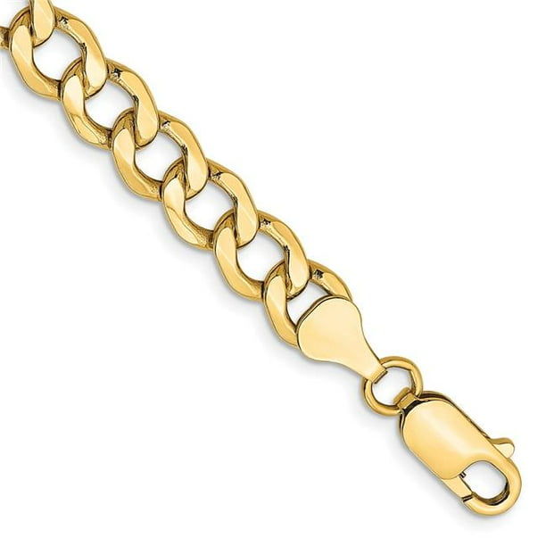 10K Yellow Gold 7 mm Semi-Solid Curb Link 9 in. Chain Bracelet ...