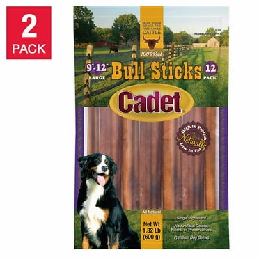 Cadet Toro Bully Hide Sticks All-Natural Dog Chews, 9"-12" (Pack of 12 ...