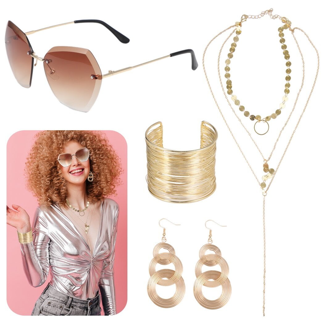 70s Disco Accessories Set, 4PCS Costume Accessories with Rimless ...