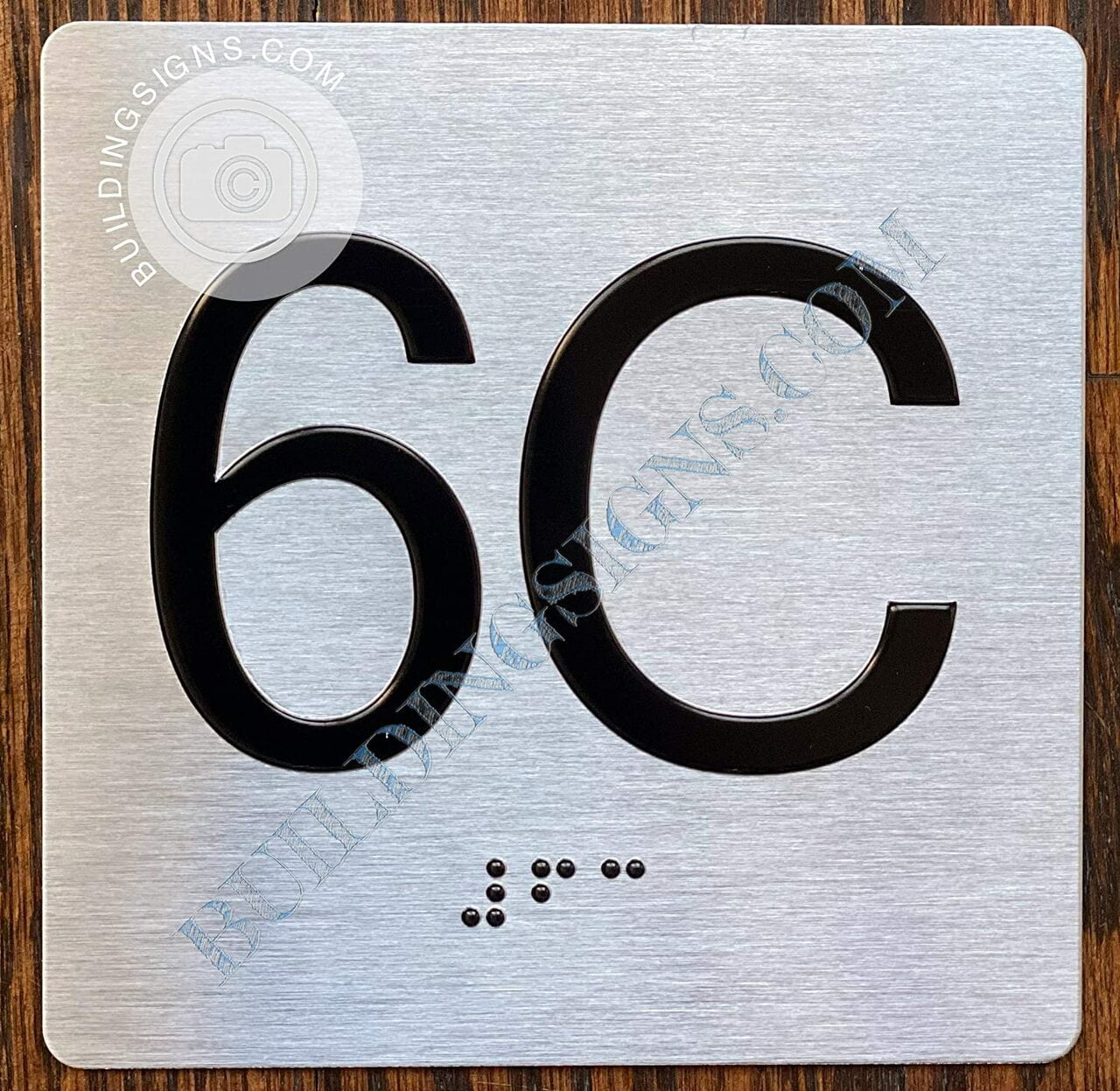 Apartment Number 6C Sign with Braille and Raised Number (Aluminum, 4x4 ...