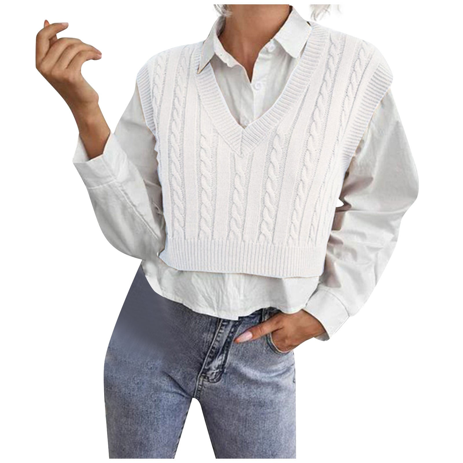 Women's Sweater Vest For Momen Casual V-Neck Pullover Shirt Collision ...