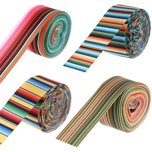 4 Pieces Fiesta Ribbon Mexican Serape Ribbon Rainbow Stripes Ribbon ...