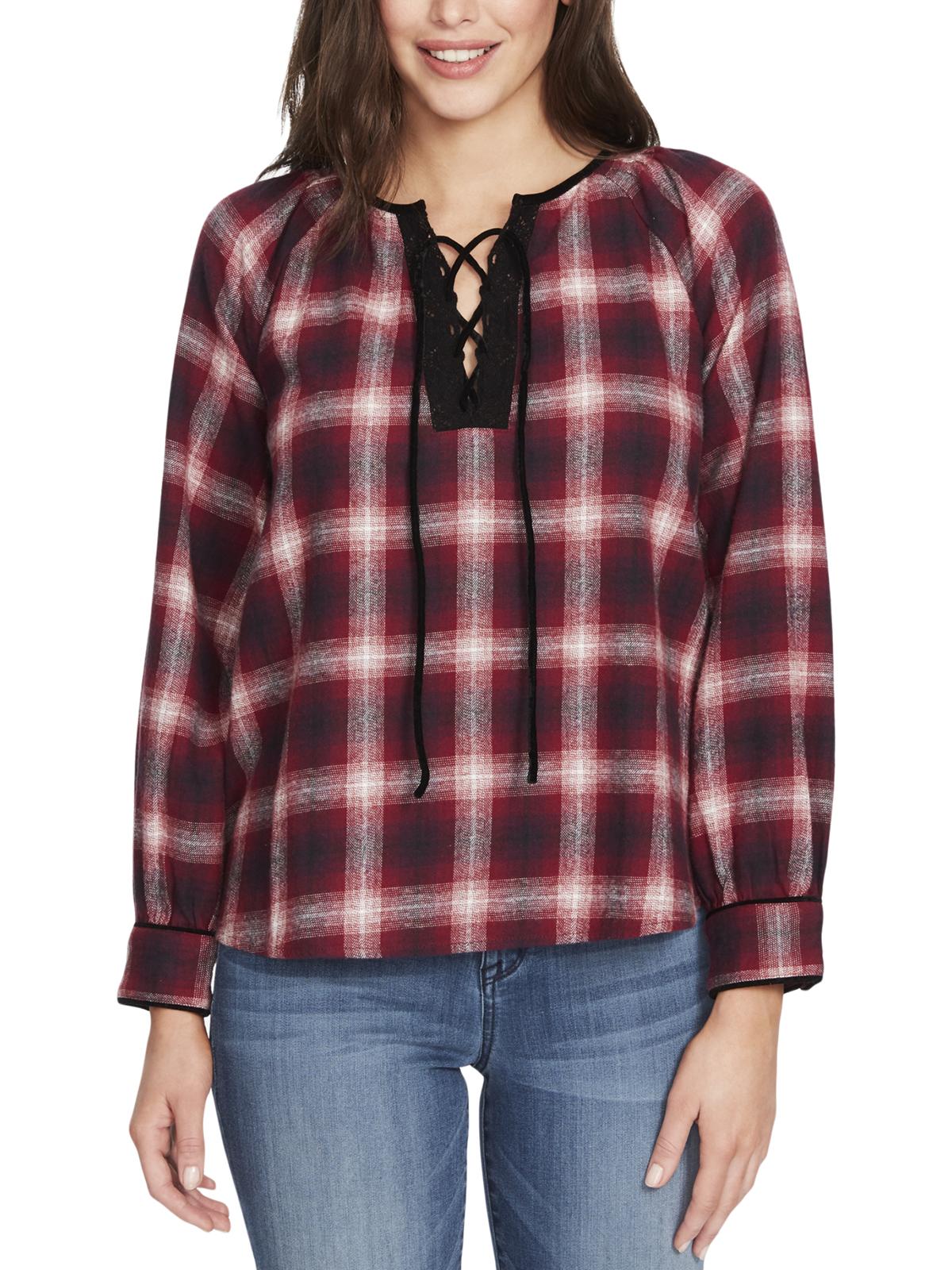William Rast Womens Meg Plaid Lace-Up Casual Top Red XS - Walmart.com