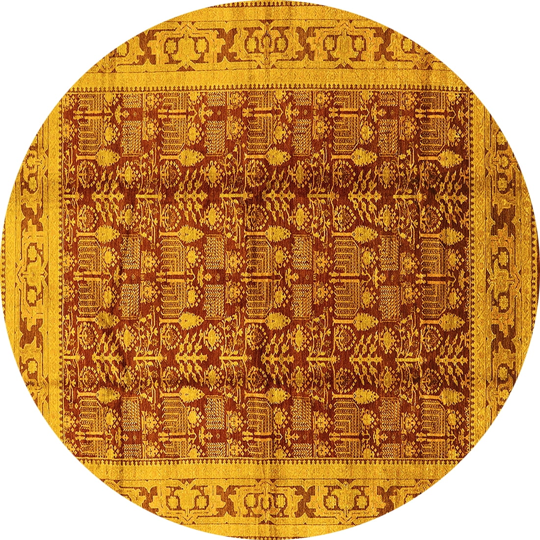 Ahgly Company Indoor Round Oriental Yellow Traditional Area Rugs, 6 ...